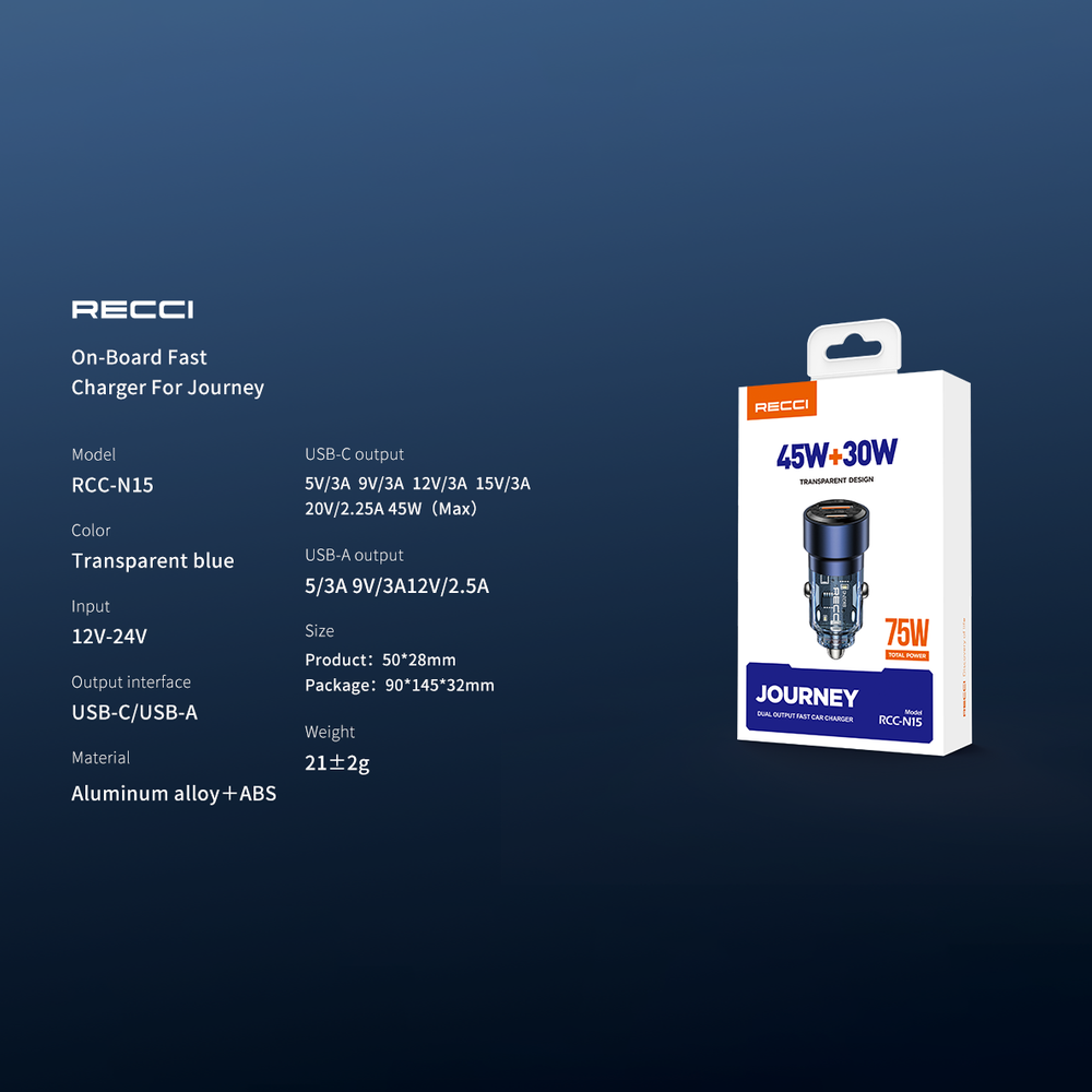 Recci Journey ON-Board 75W Car Charger RCC-N15